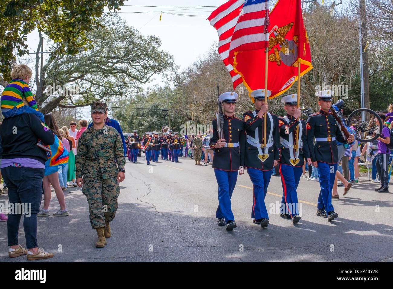 New Orleans, LA, USA - March 2, 2025: Flag Bearers of the U.S. Marine ...