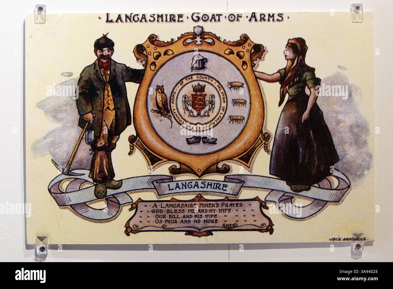 An image from a vintage postcard showing a Lancashire Coat of Arms on ...