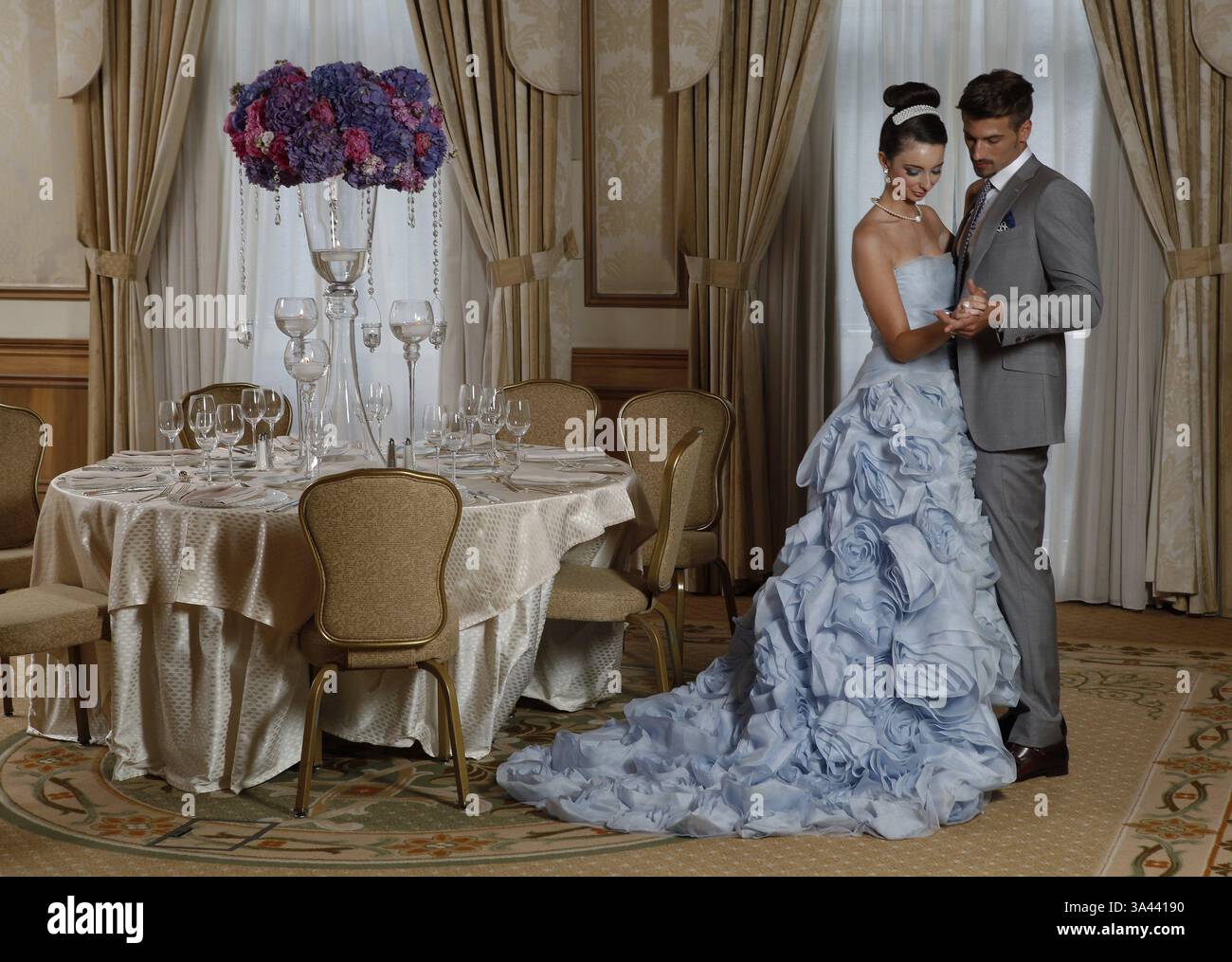 Jan. 28, 2014 - Philadelphia, PA, USA - Silk gazar strapless gown with ...