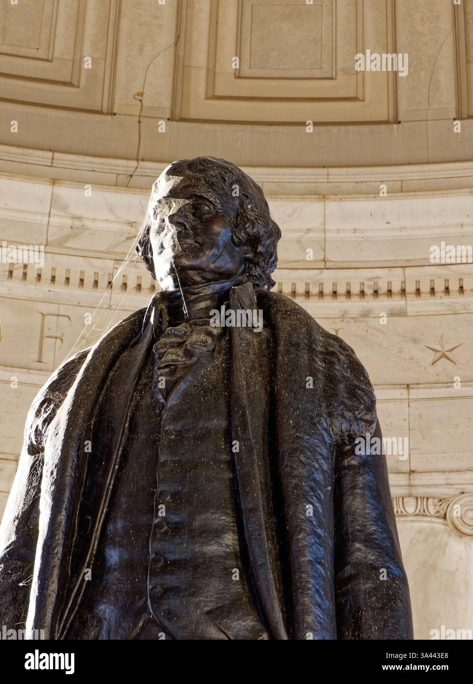 Early morning cobwebs on the face of Thomas Jefferson’s 19-foot bronze ...