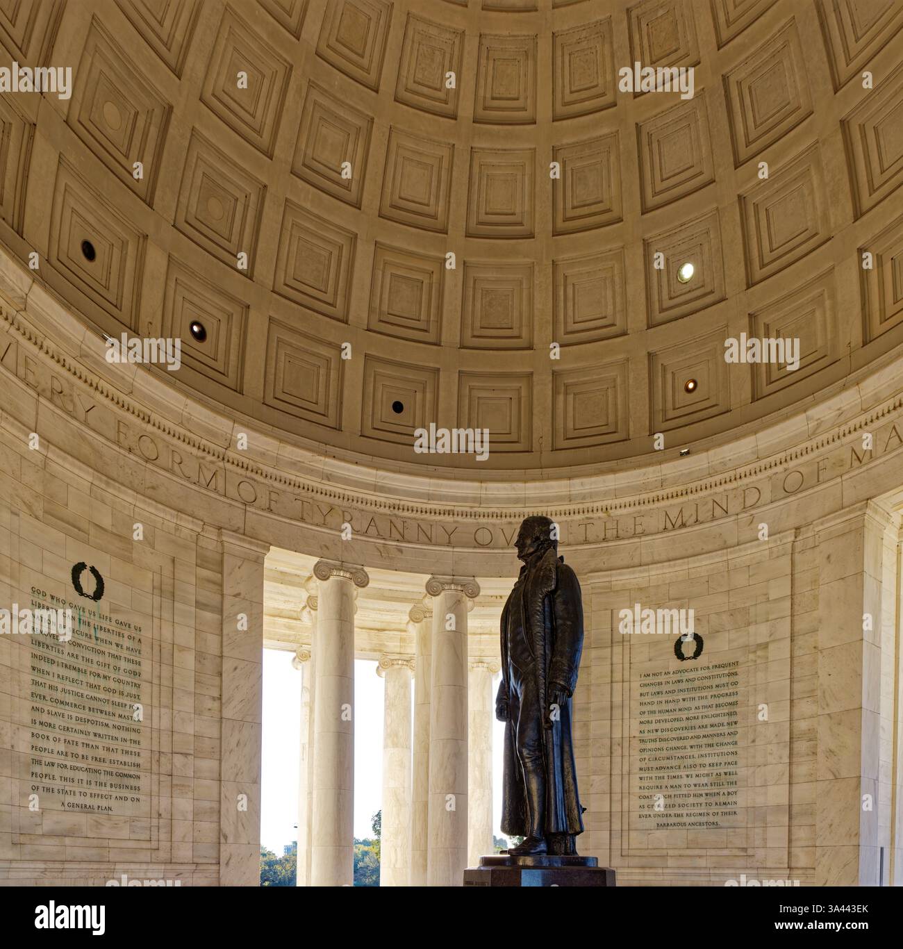 The Jefferson Memorial interior is dominated by a 19-foot-tall bronze ...