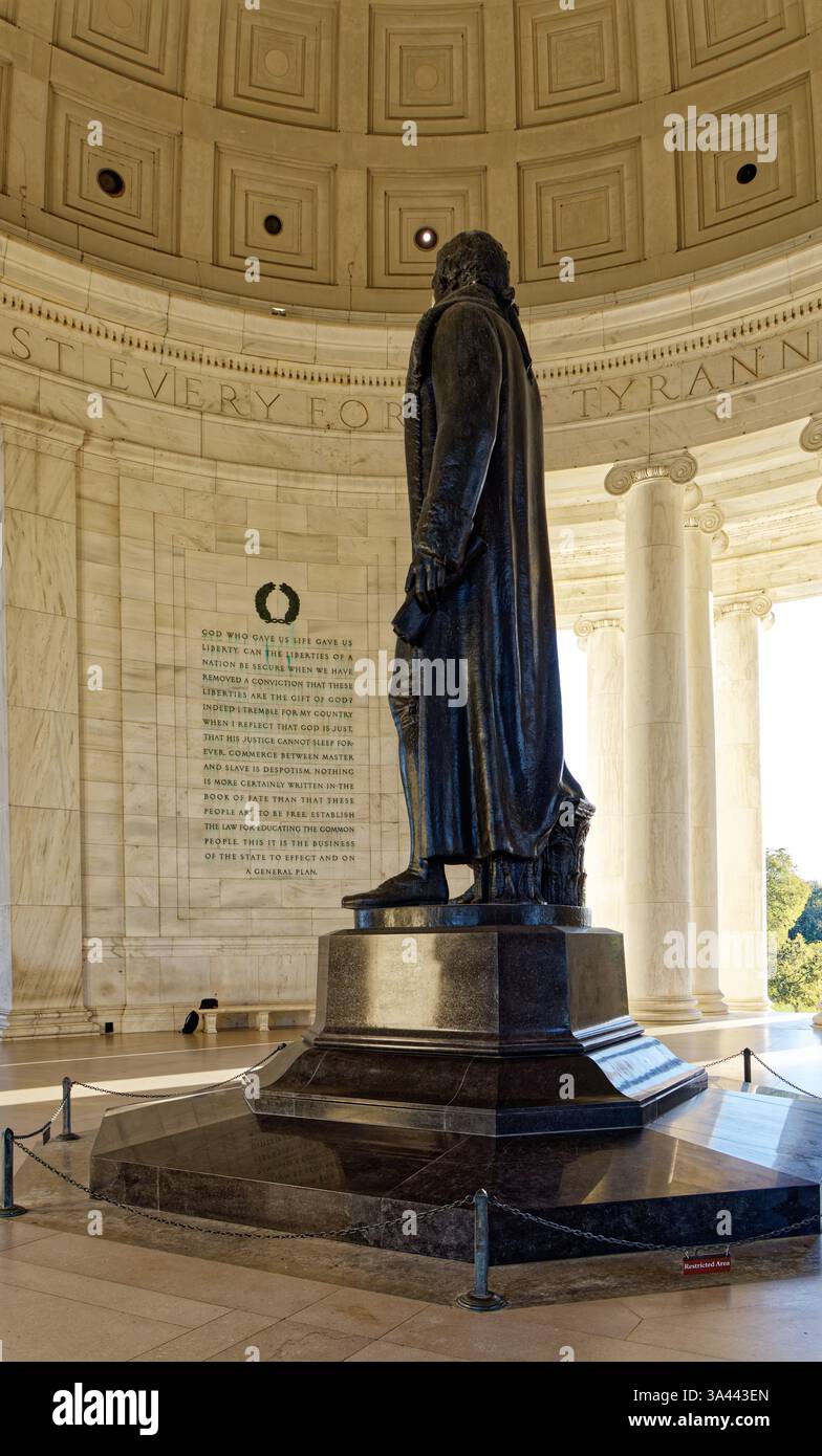 The Jefferson Memorial interior is dominated by a 19-foot-tall bronze ...