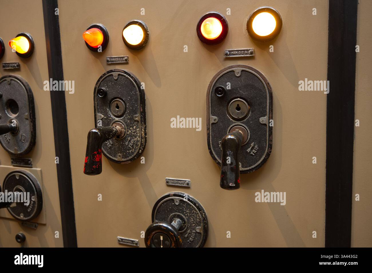 Vintage control panel inside Control Room A of Battersea Power station ...