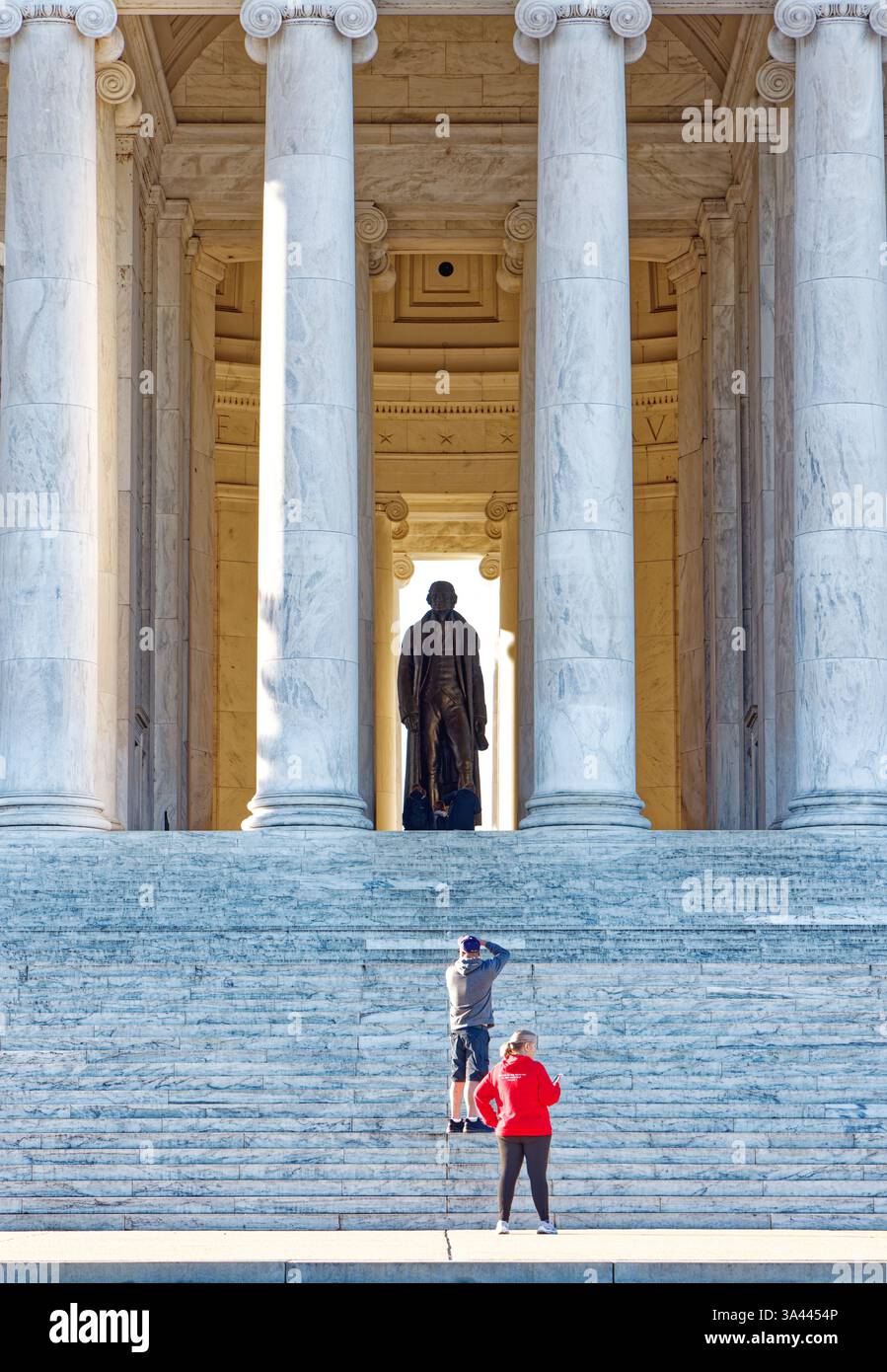 Ionic columns frame the 19-foot-tall bronze statue of Thomas Jefferson ...