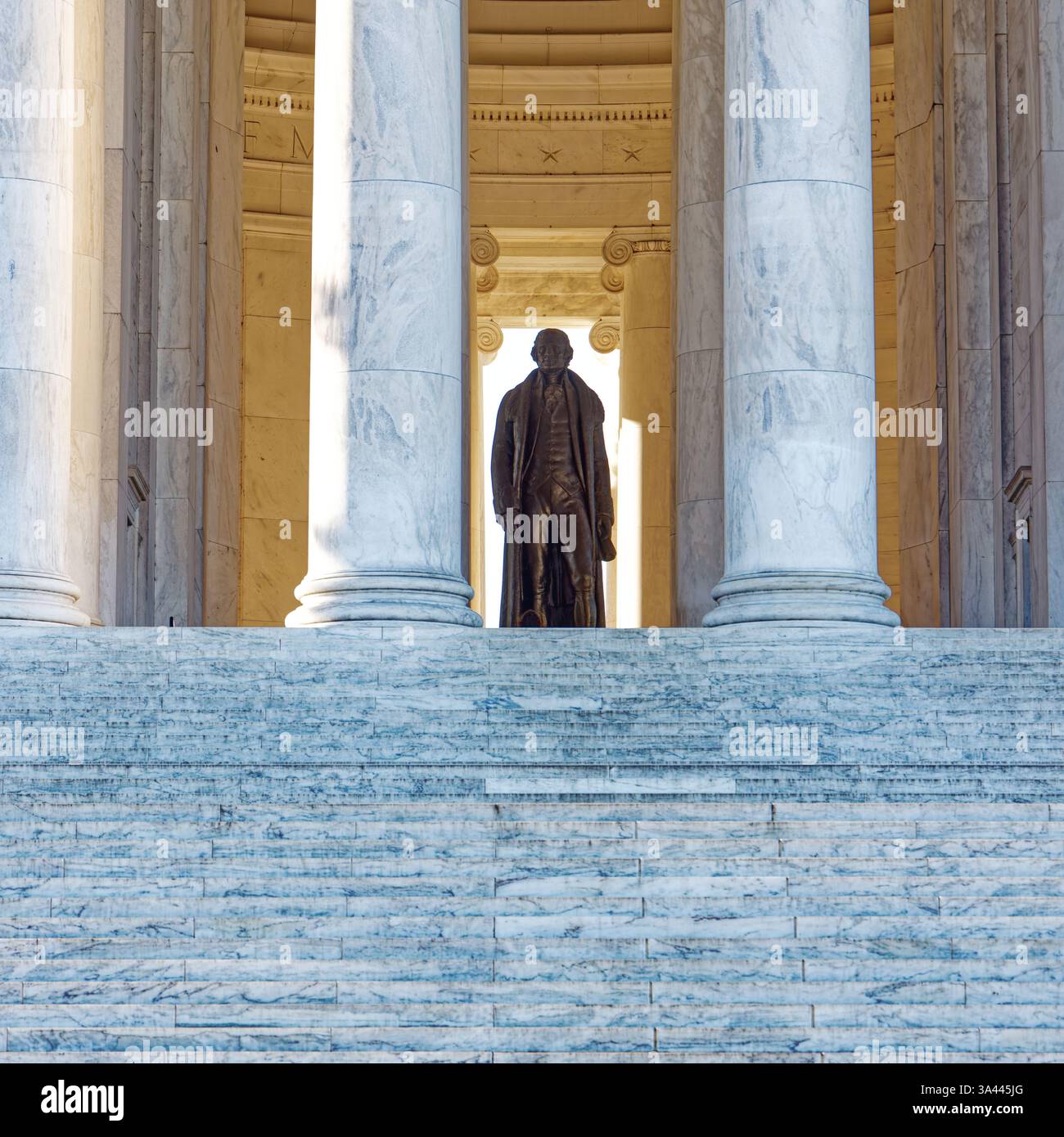 Ionic columns frame the 19-foot-tall bronze statue of Thomas Jefferson ...