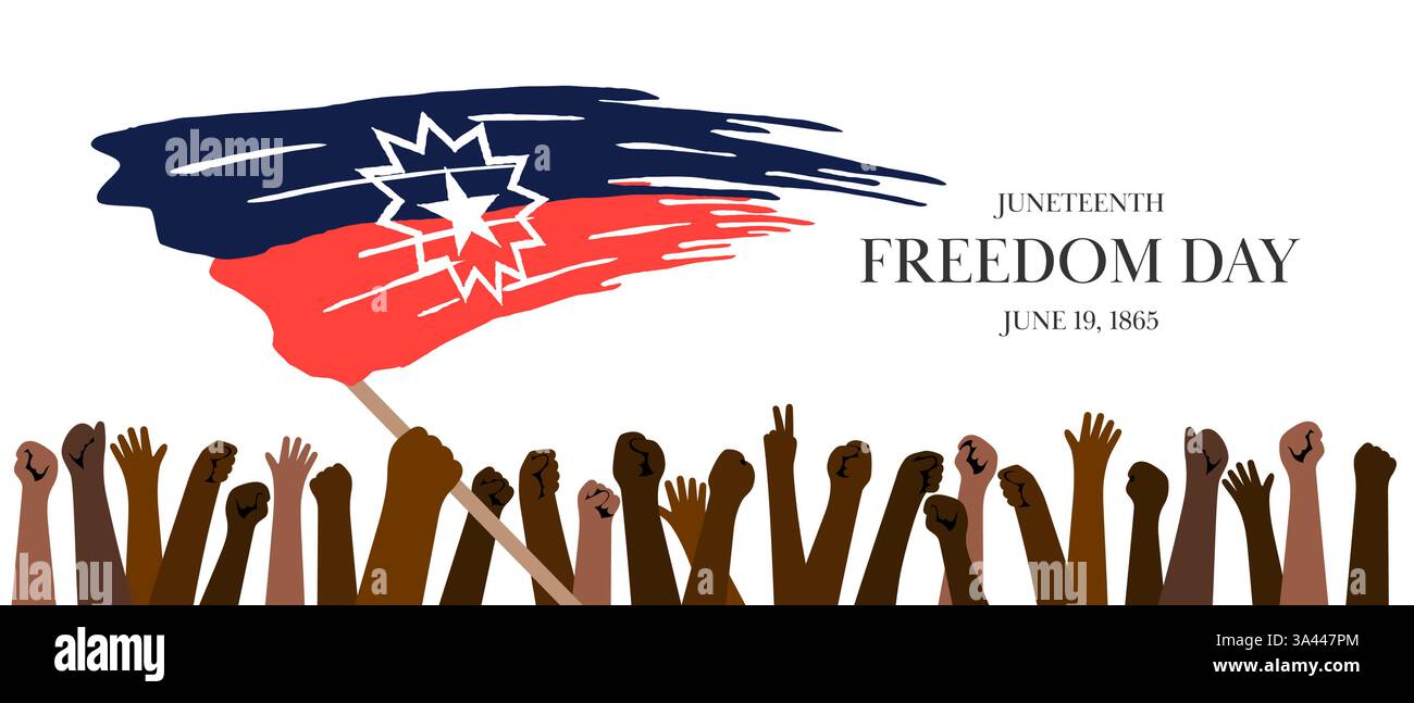 Juneteenth Freedom Day banner. Diverse raised fists symbolize unity ...