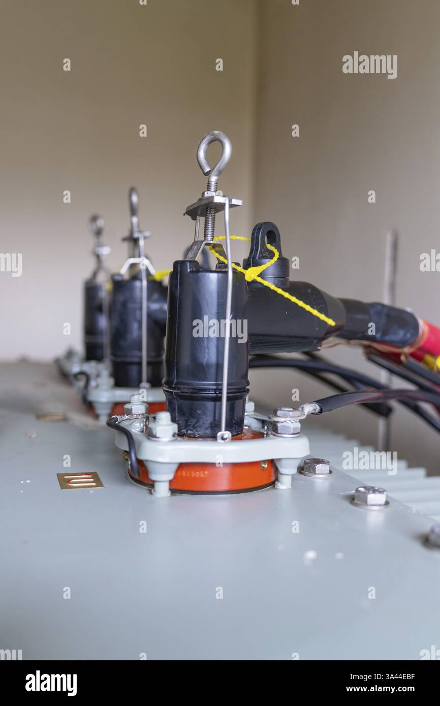 Close-up of electrical connections on a transformer, switch cabinet ...