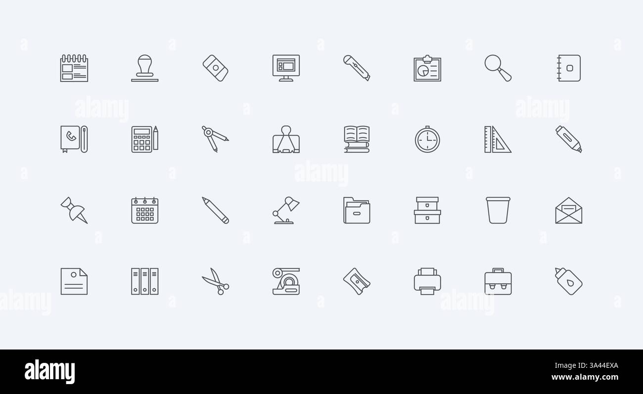 Pin binders and paper clips, folder of documents and envelope, scissors ...