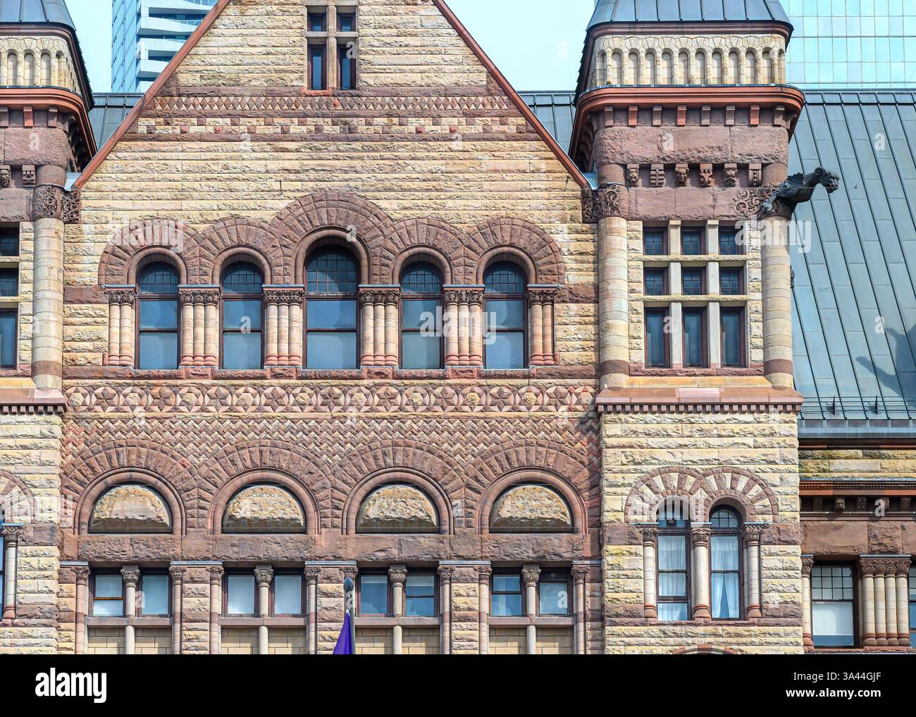 Exterior wall with Romanesque Revival architecture in the Old City Hall ...