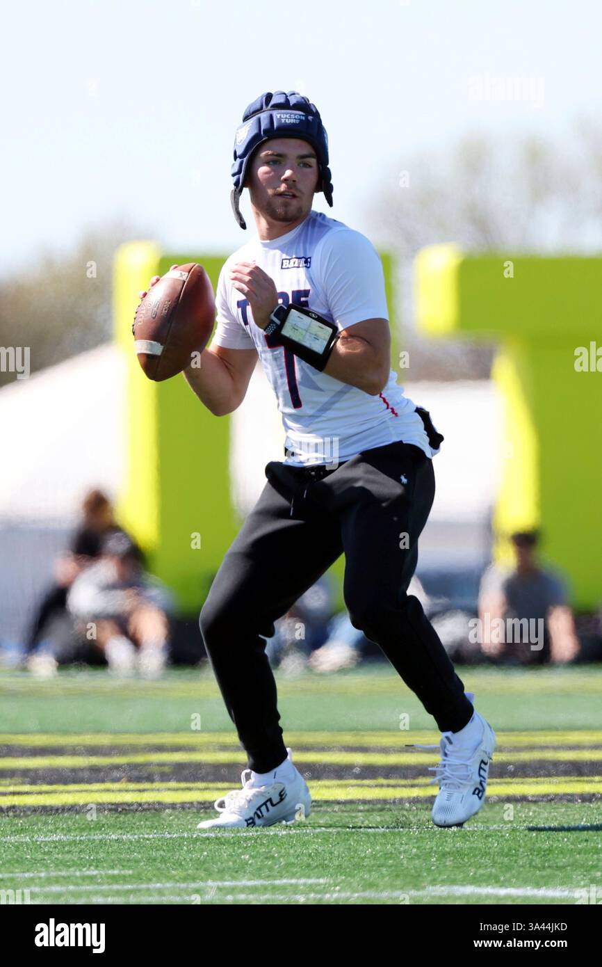 In an OT7 Football game Sunday, March 16, 2025 in Dallas. (AP Photo ...