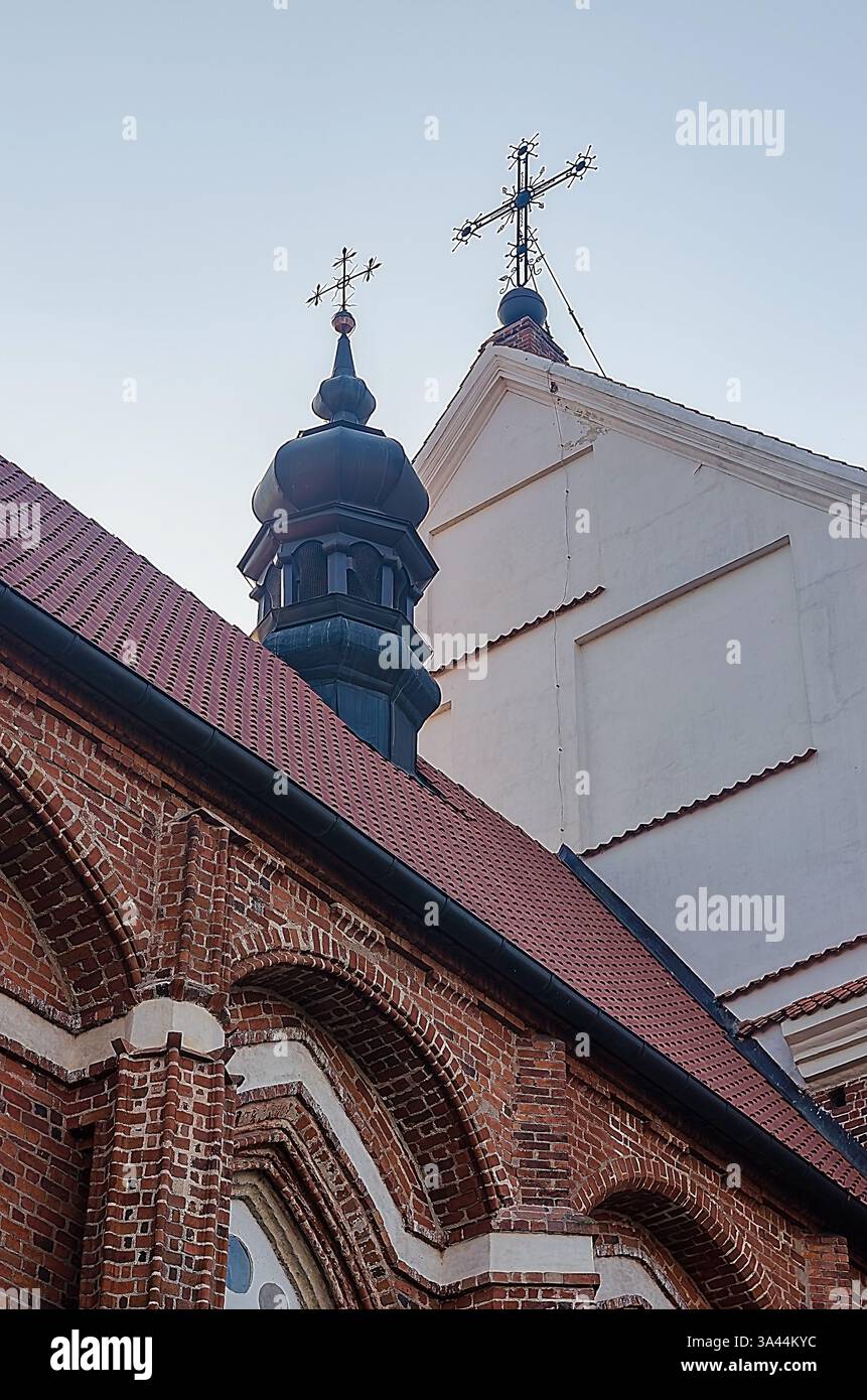 Architectural Details: Brick and White Building with Crosses, Rooftop ...