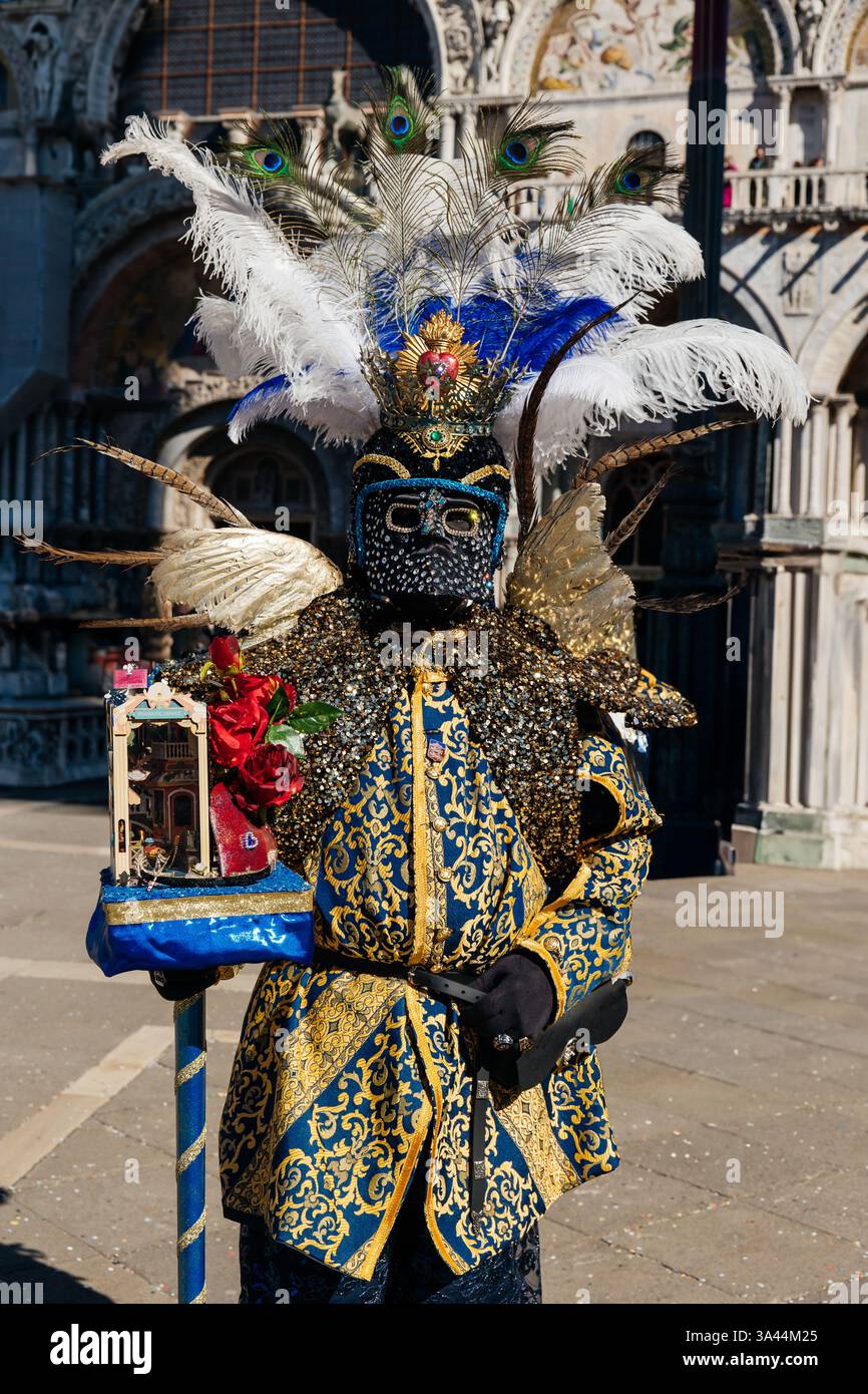 Italian Carnival Figure: Masked and Ornate with Peacock Feathers Stock ...