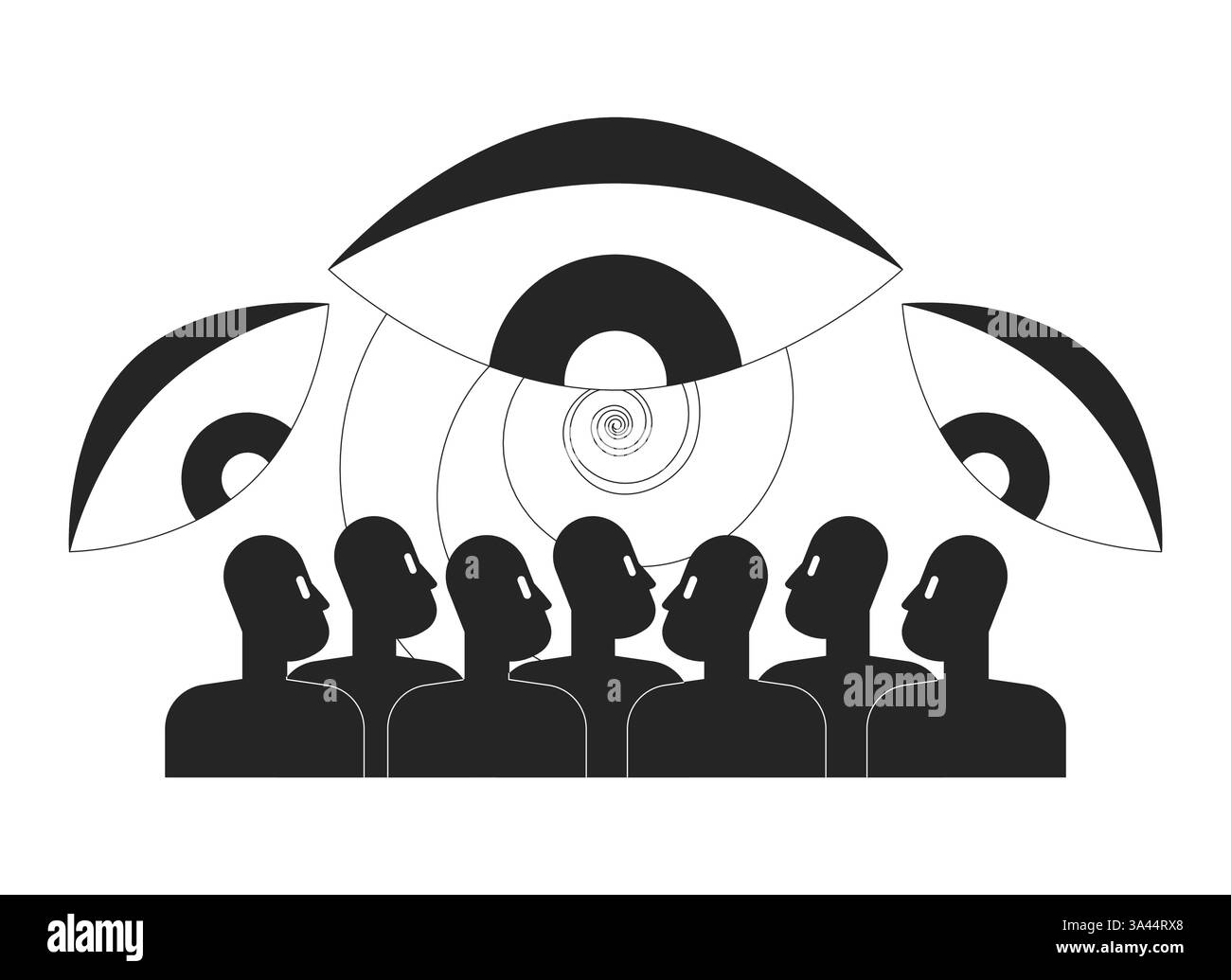 Surveillance and control in dictatorship line illustration concept ...