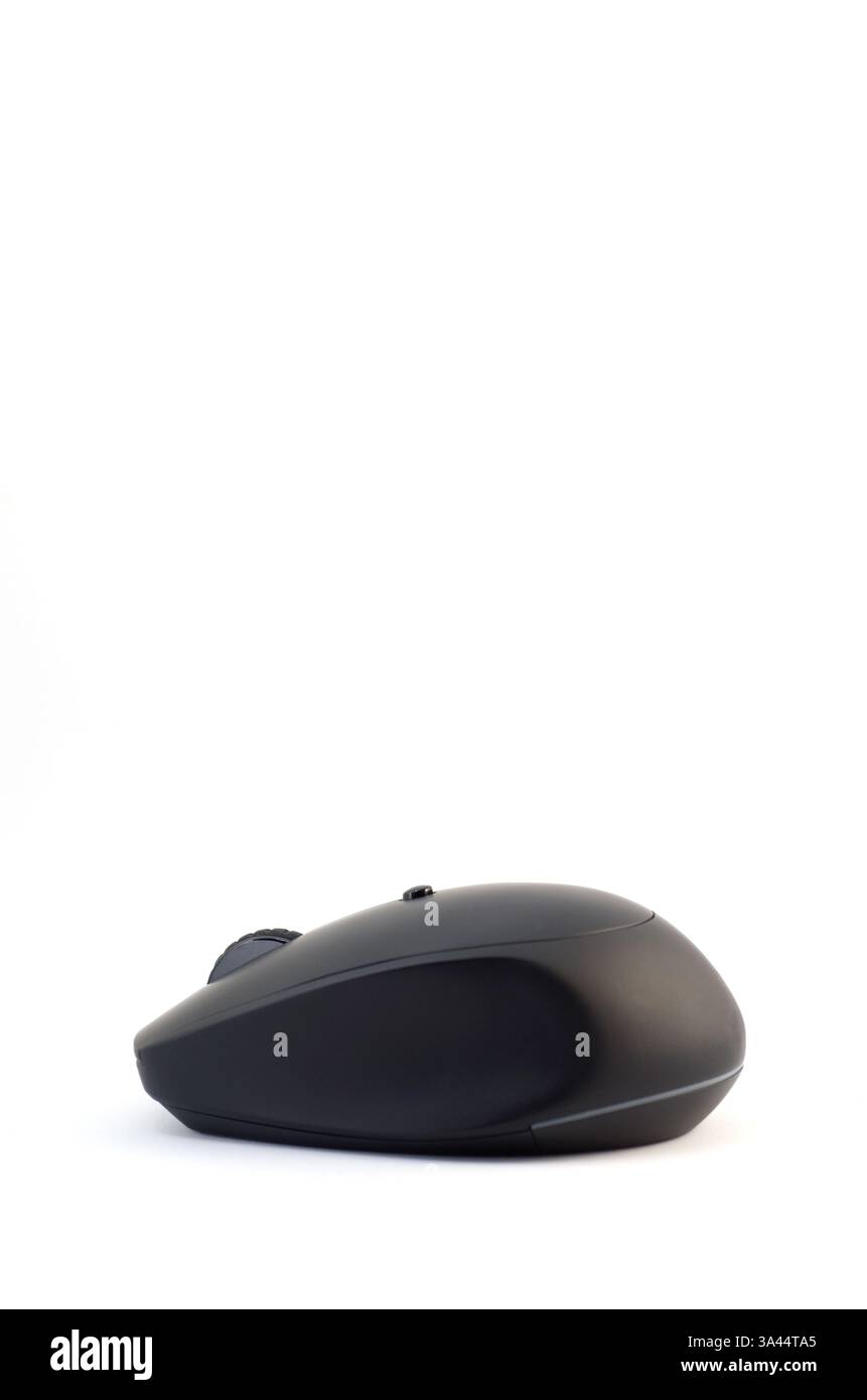 Closeup Details Side View of Black Computer Mouse Isolated on White ...