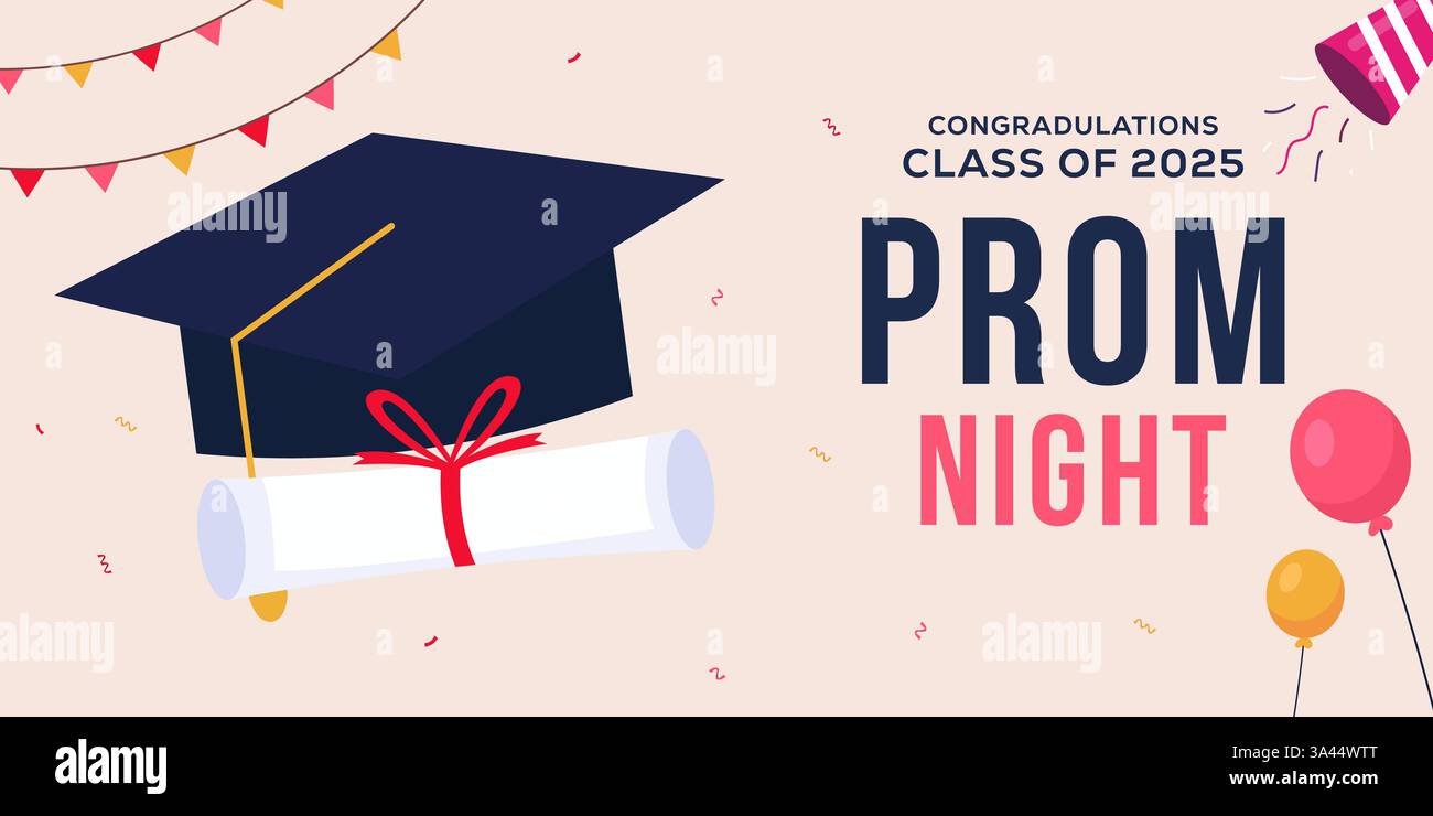 prom night celebration class of 2025 horizontal banner illustration ...