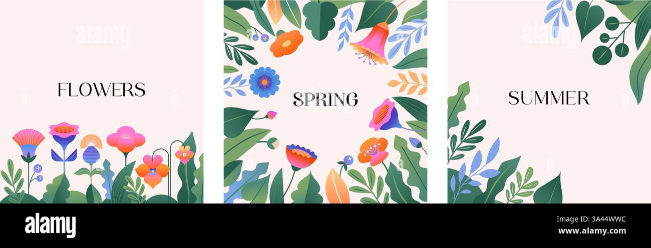 Abstract Botanical Floral Frames and Borders for Spring and Summer ...
