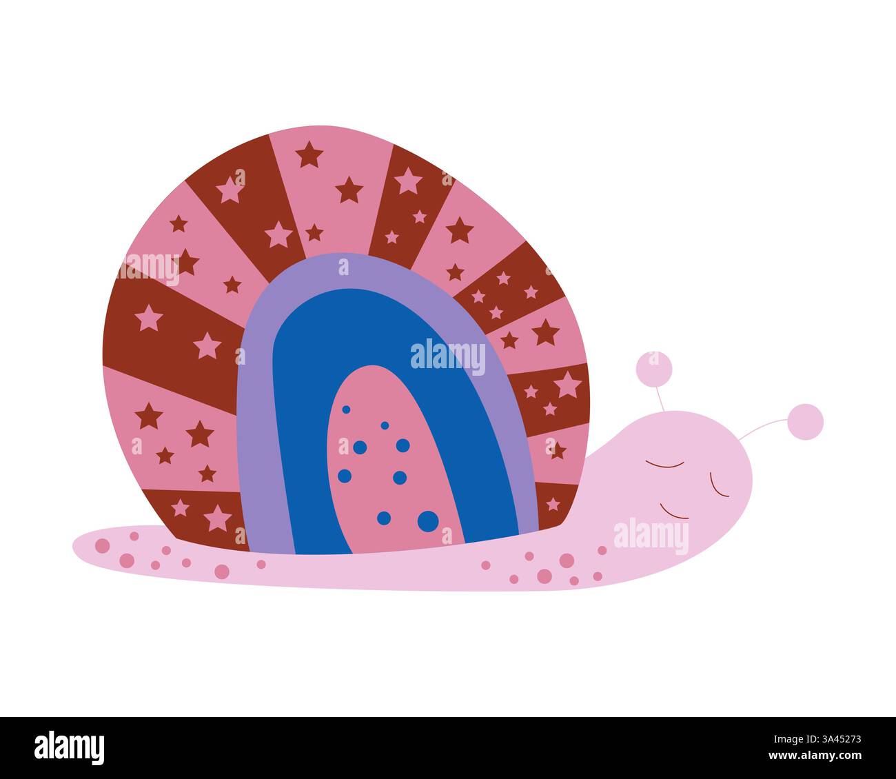 This is a whimsical and colorful illustration of a snail that features ...