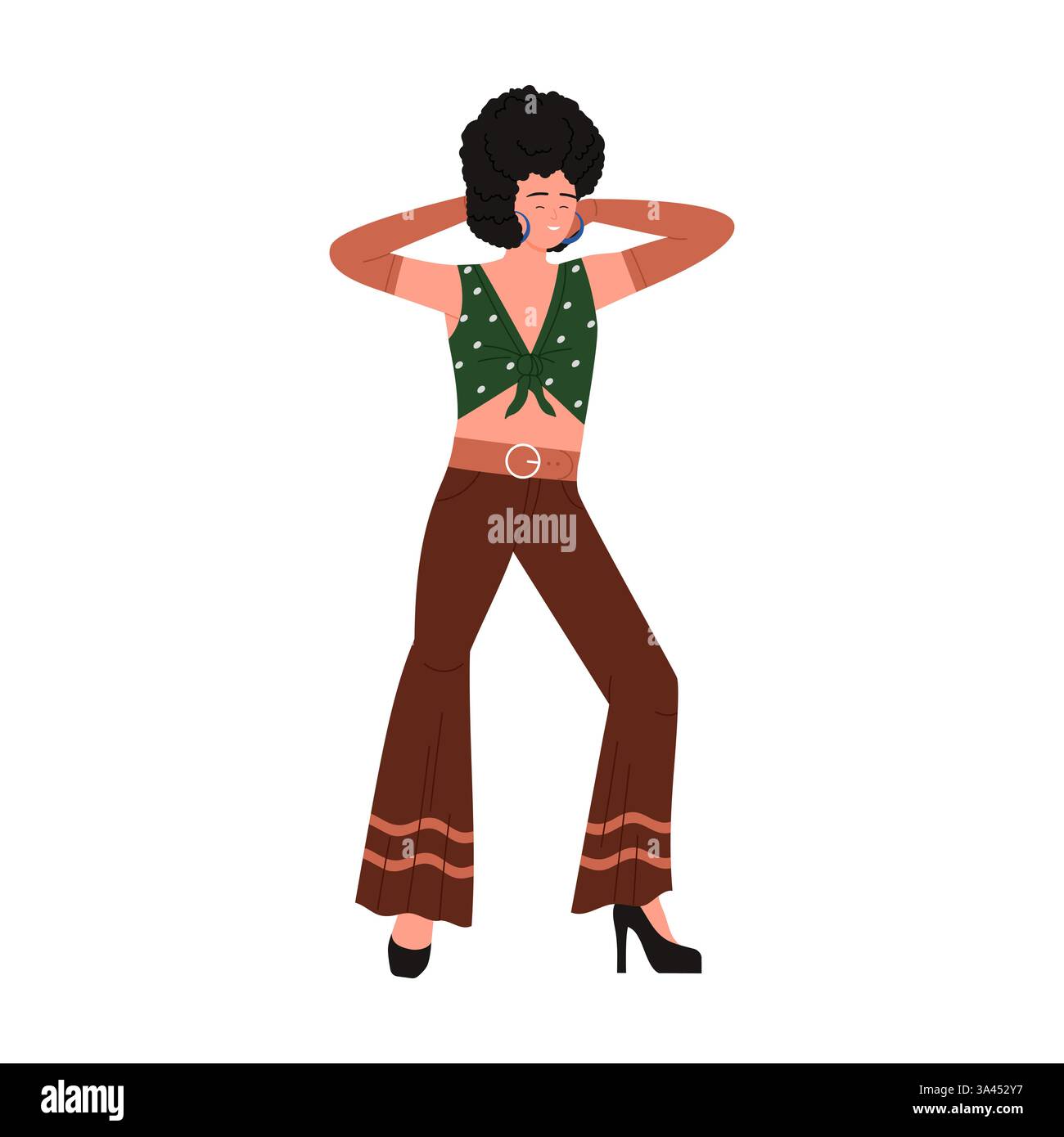 A vibrant 70s disco dancer rocking a stylish outfit and groovy moves, perfect for retro-themed ...