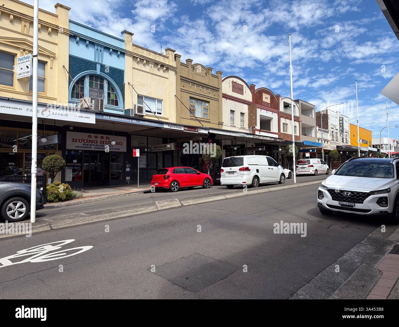 Street view contains commercial brick buildings in marrickville NSW ...