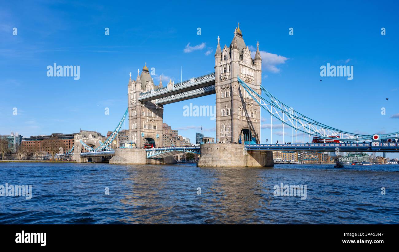 Tower Bridge stands majestically against a clear blue sky, showcasing ...