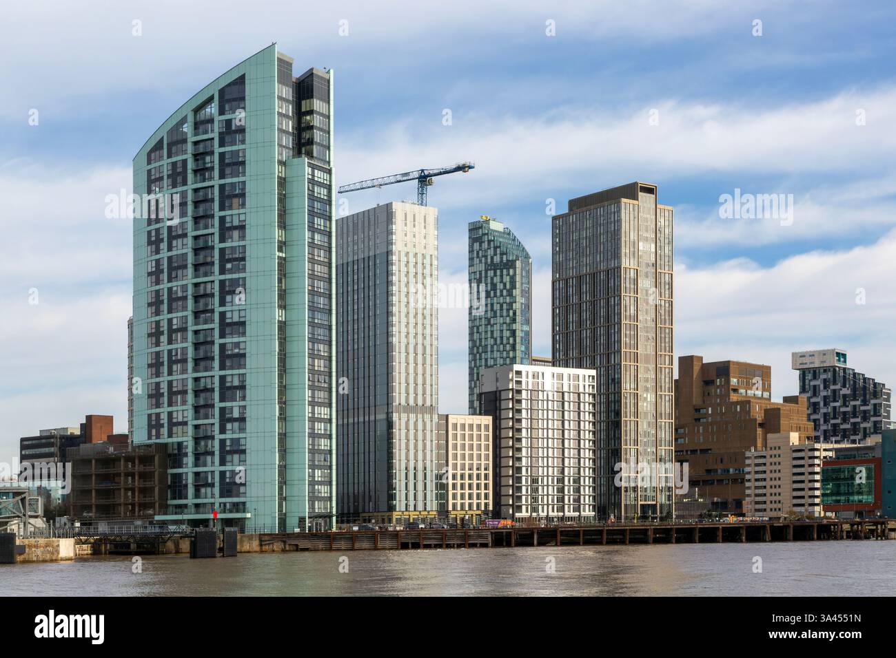 High-rise modern waterfront buildings skyscrapers around Princes Dock ...