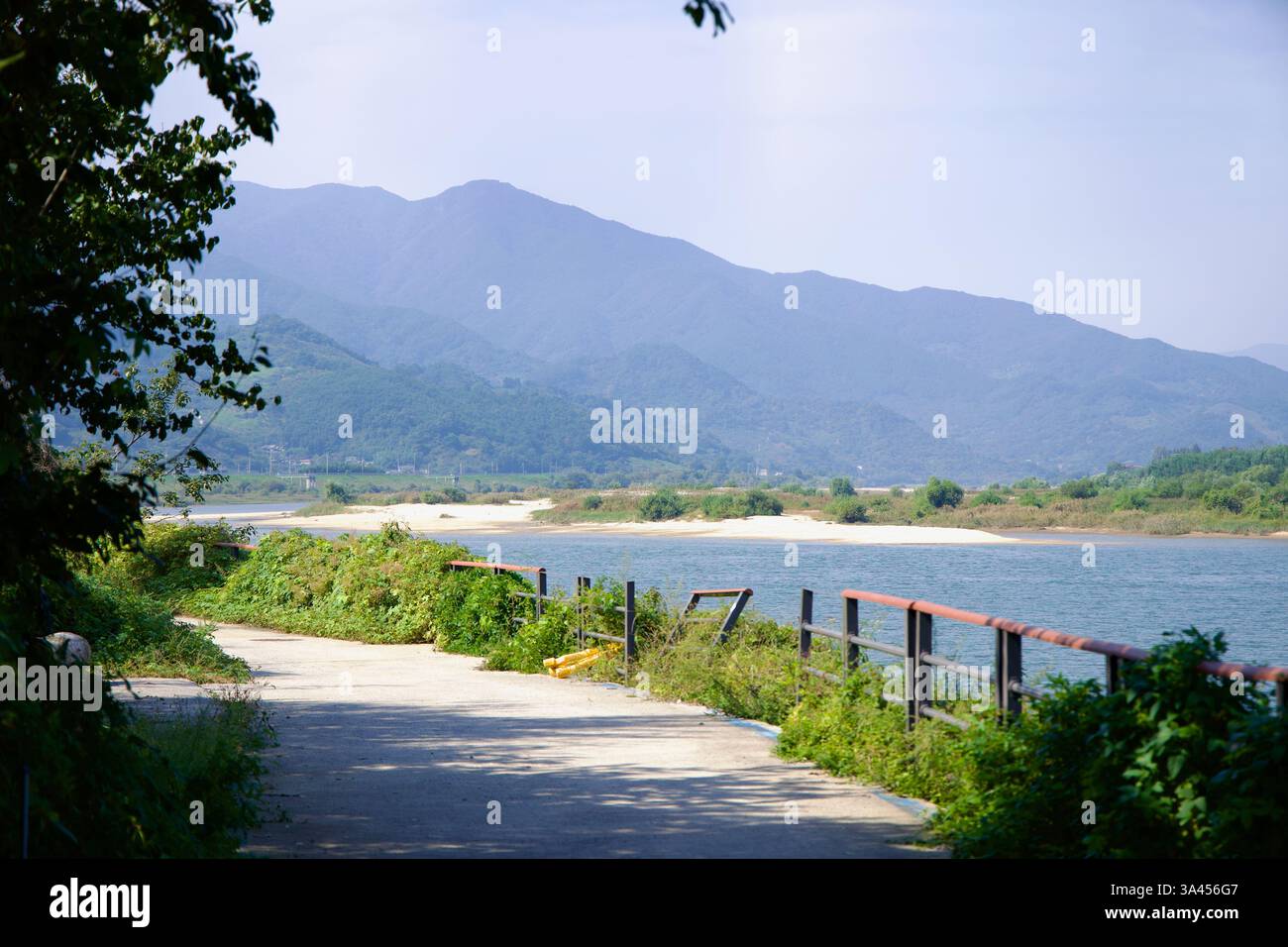 Gwangyang, South Korea - October 3rd, 2021: A quiet riverside path ...