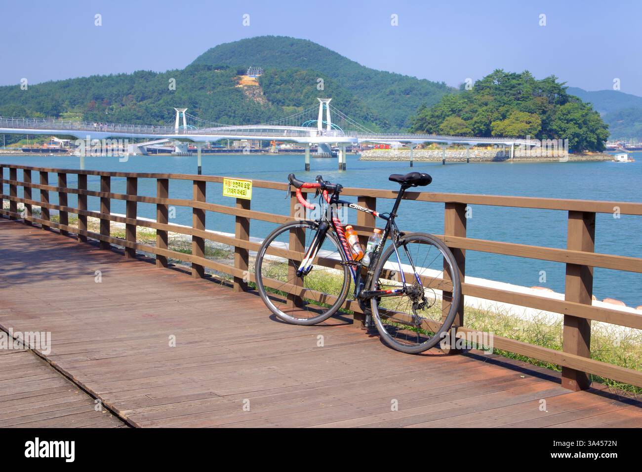 Gwangyang, South Korea - October 3rd, 2021: A road bike leans against ...
