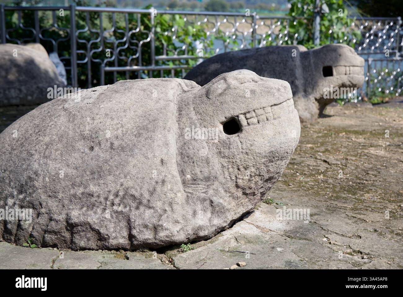 Gwangyang, South Korea - October 3rd, 2021: Stone toad sculptures near ...