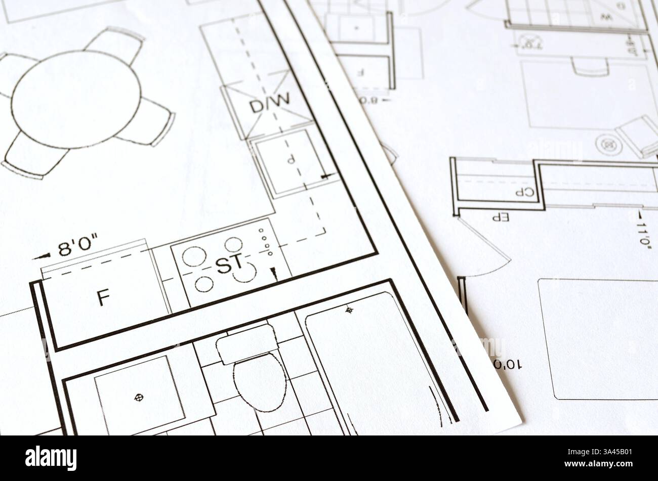 Architectural floor plan design of an apartment printed on white paper ...