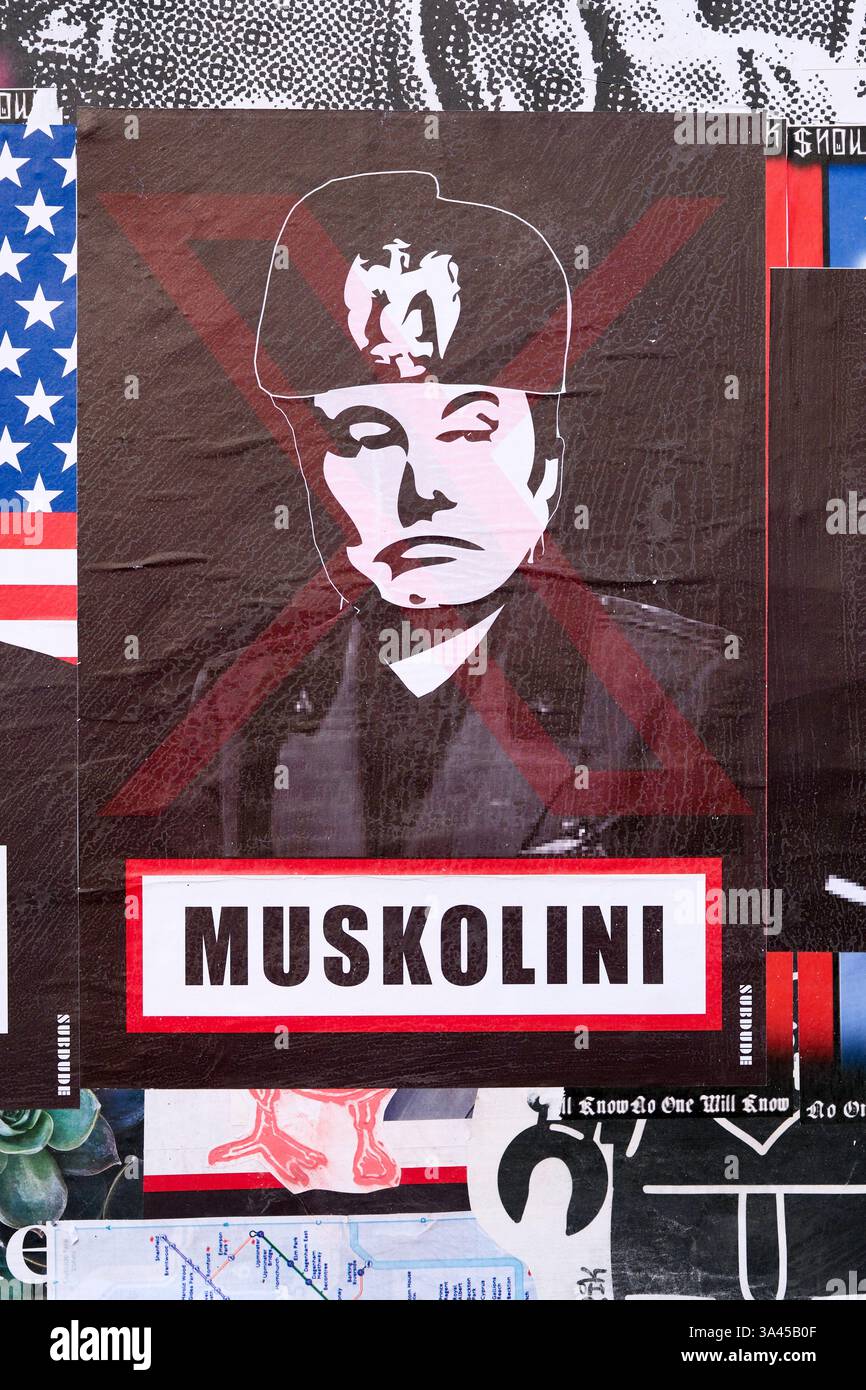 Brick Lane, London, UK. 18th Mar 2025. Posters critical of President ...