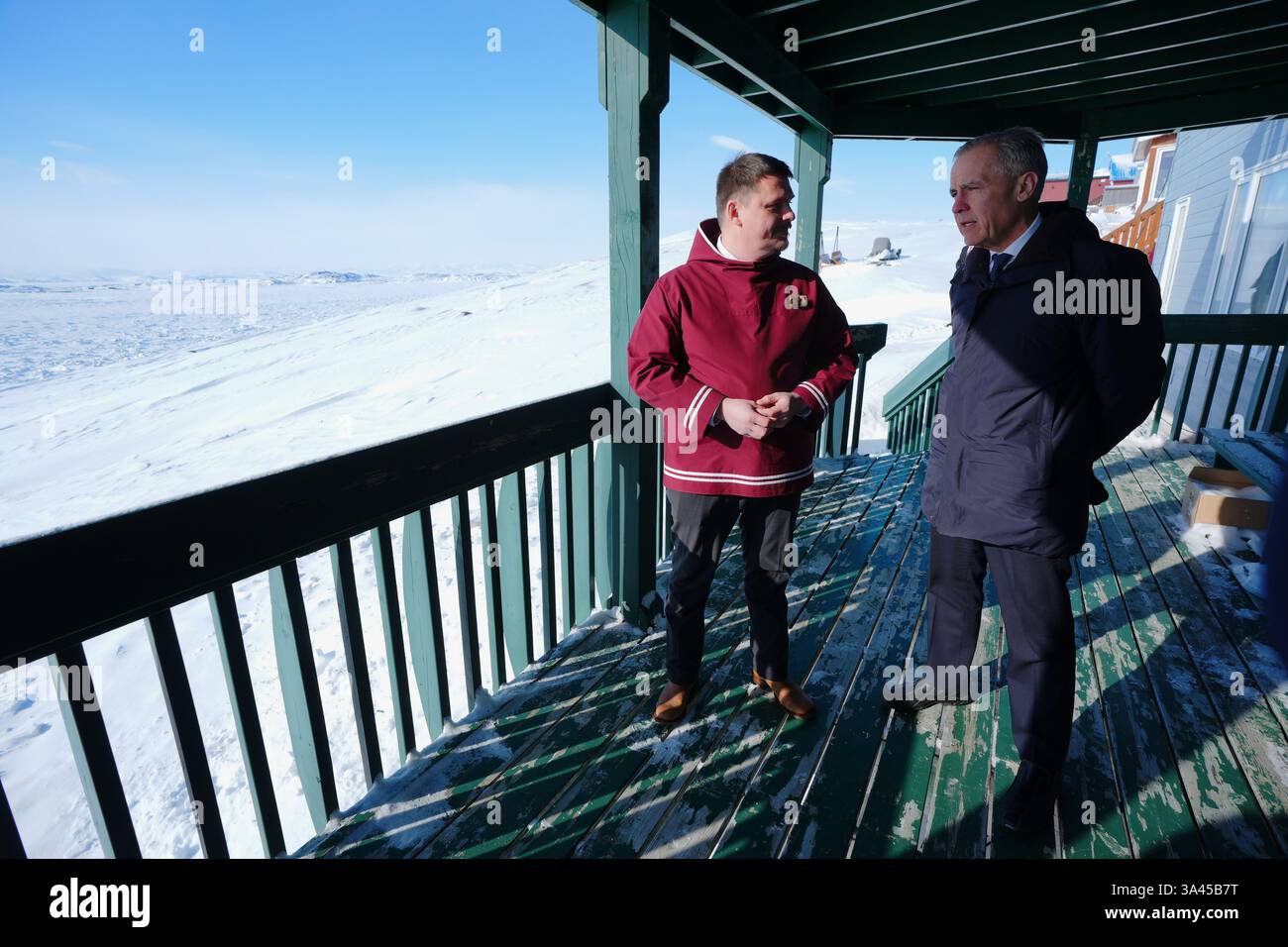 Prime Minister Mark Carney, right, meets with Nunavut Premier P.J ...