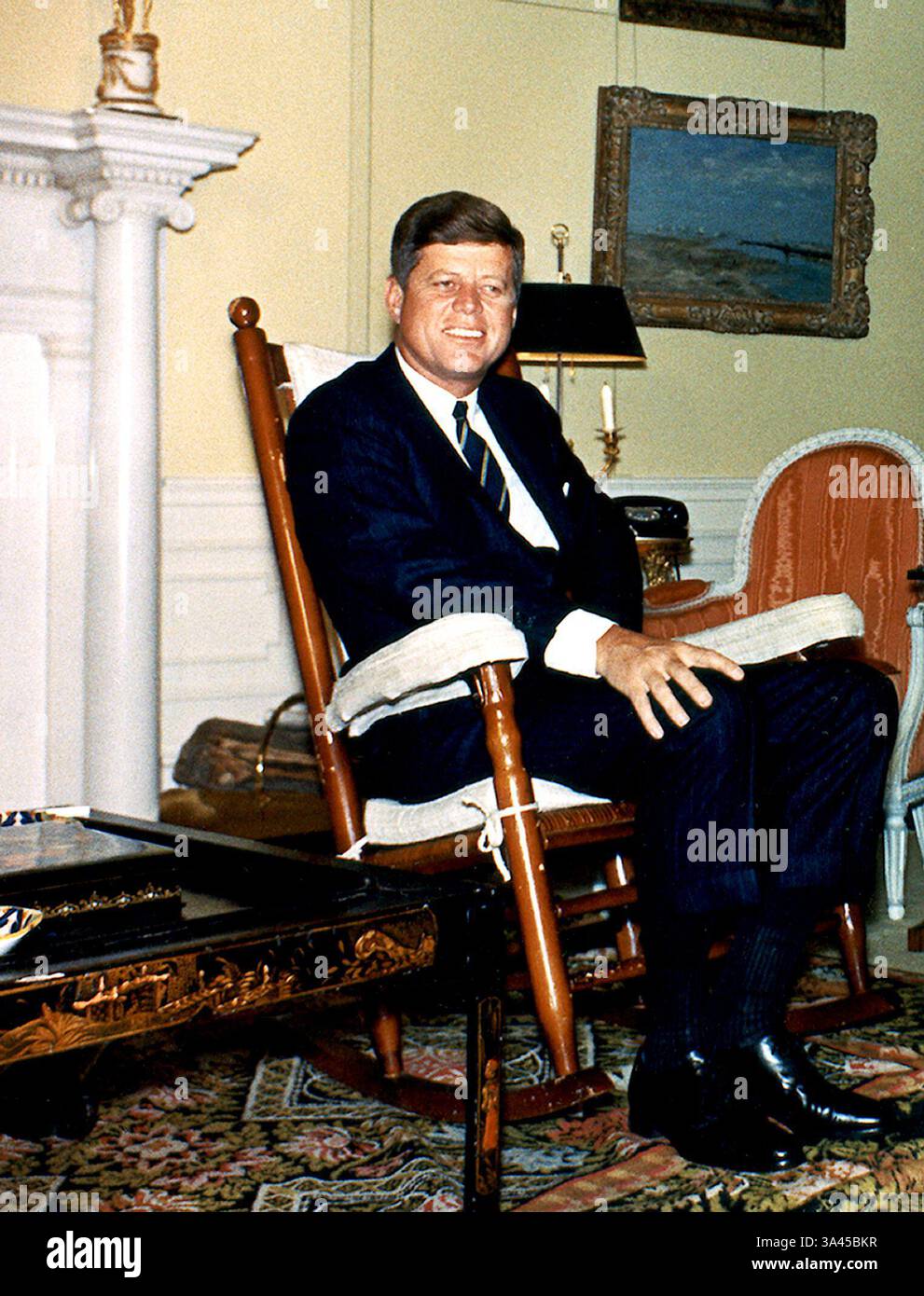 United States President John F. Kennedy photographed in his rocking ...