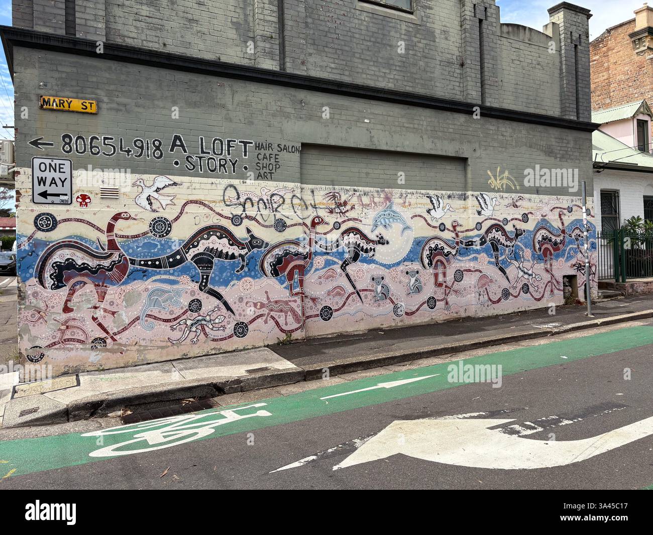 Aboriginal art mural on building wall in Newtown, Sydney, featuring ...