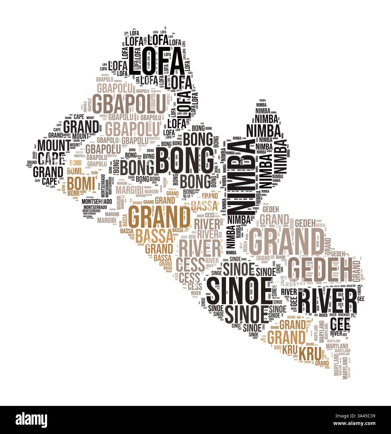 Liberia Word Cloud. Country shape with region division. Liberia ...