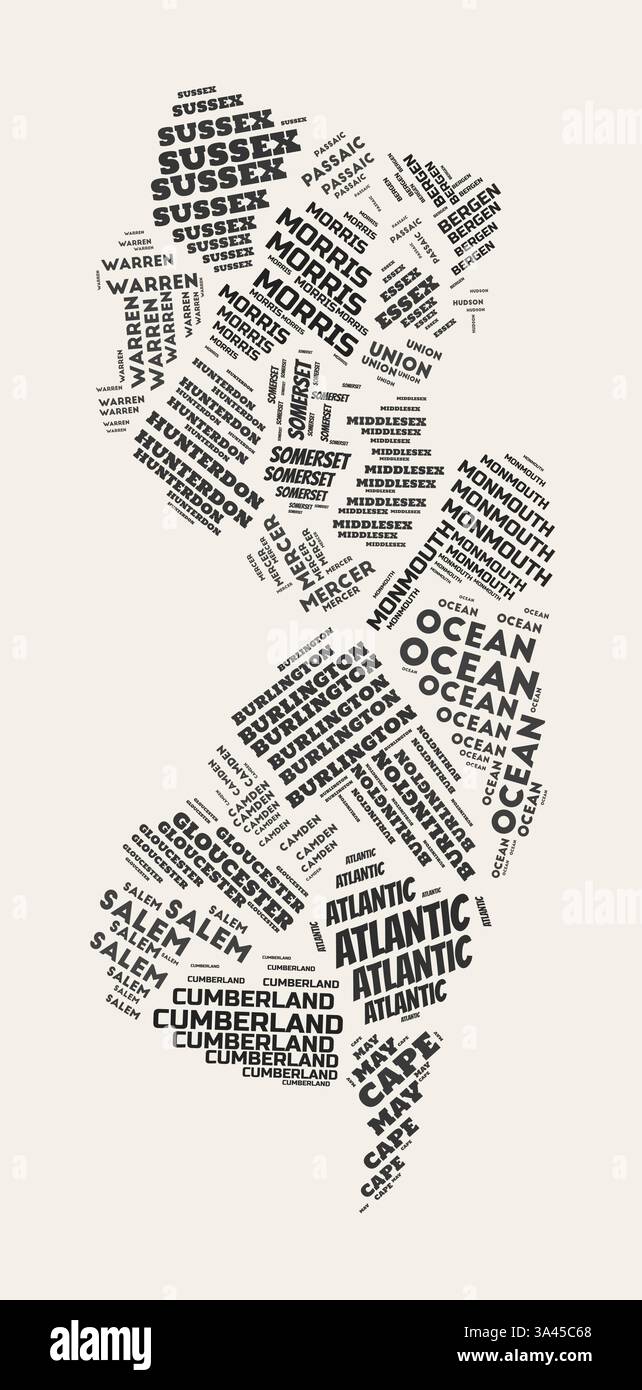 New Jersey Word Cloud. State with counties division. New Jersey ...