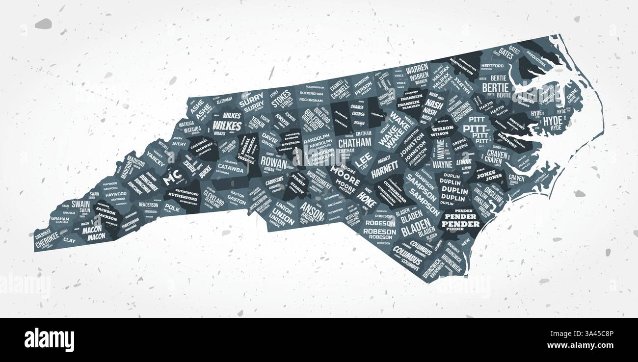 North Carolina counties word clouds. State shape on textured background ...
