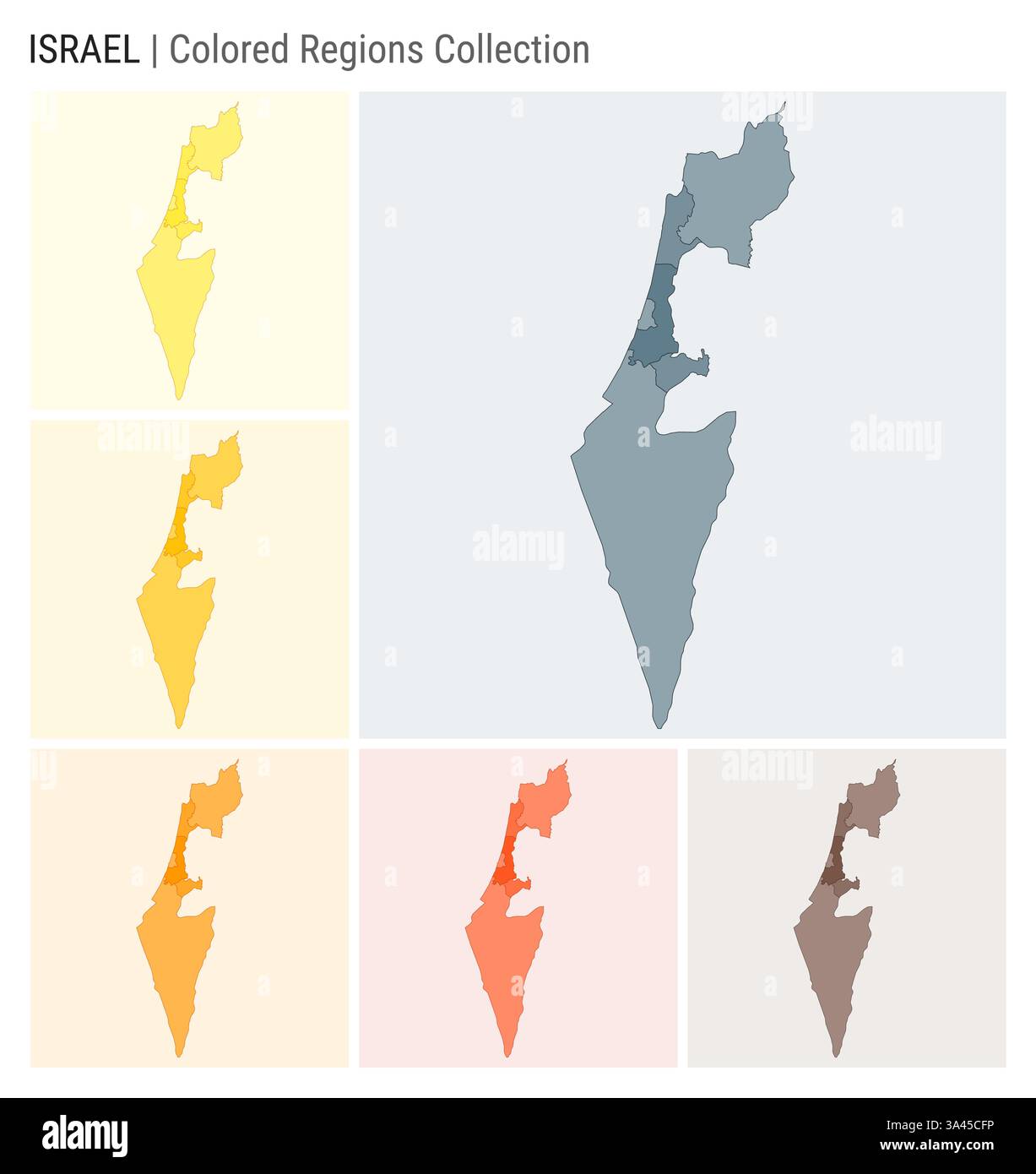 Israel map collection. Country shape with colored regions. Blue Grey ...