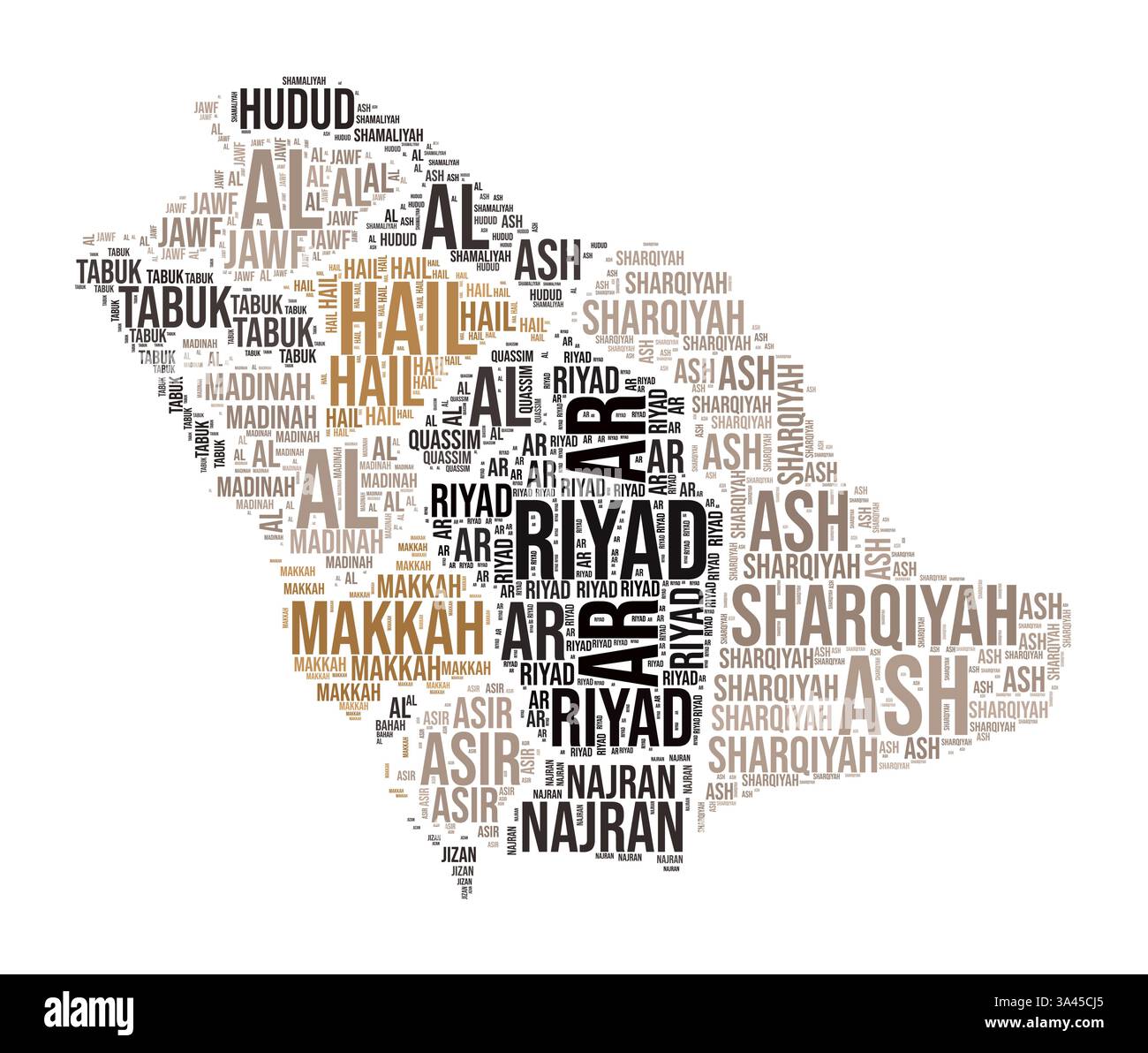 Saudi Arabia Word Cloud. Country shape with region division. Saudi ...
