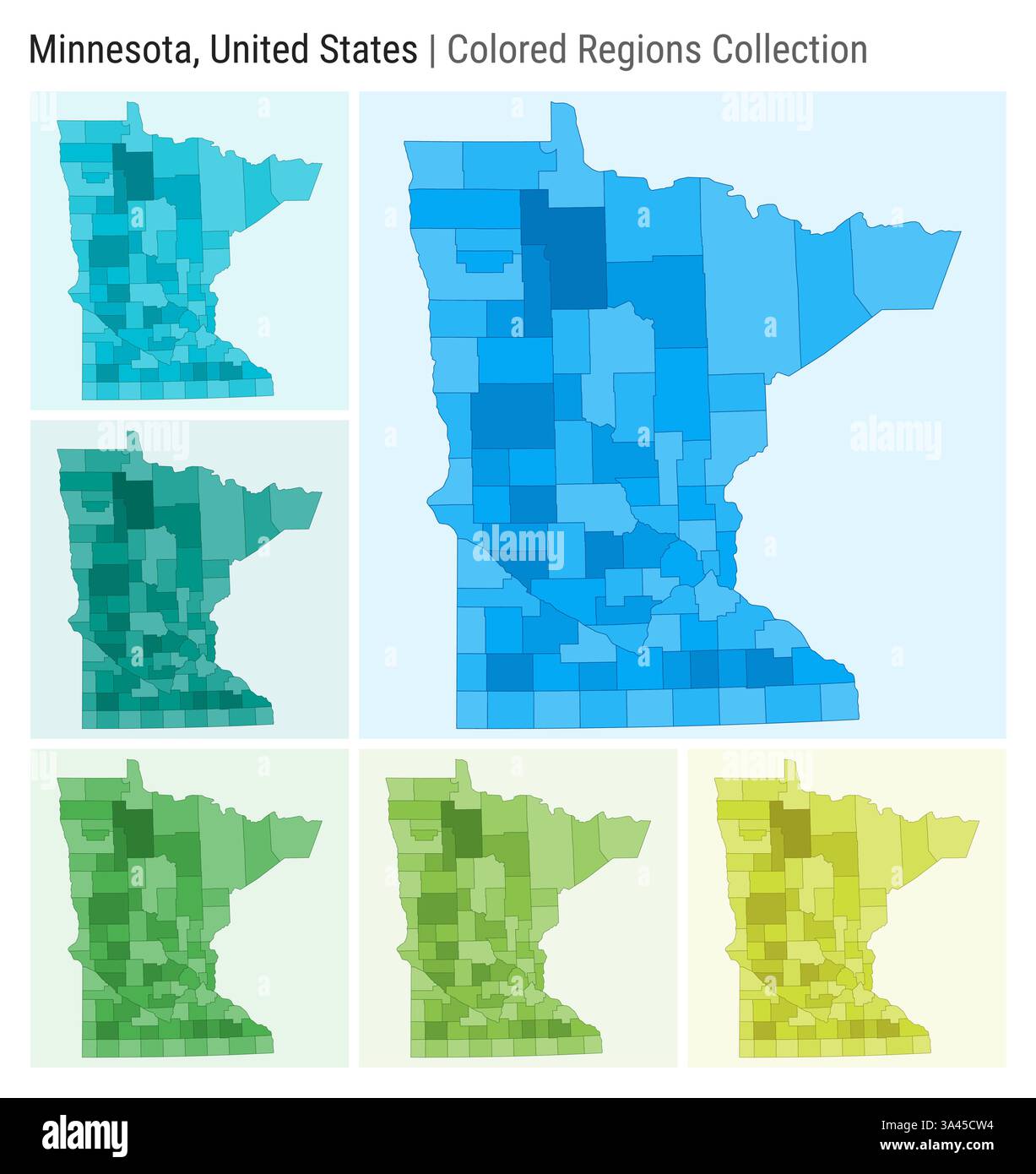 Minnesota, United States. Map collection. State shape. Colored counties ...