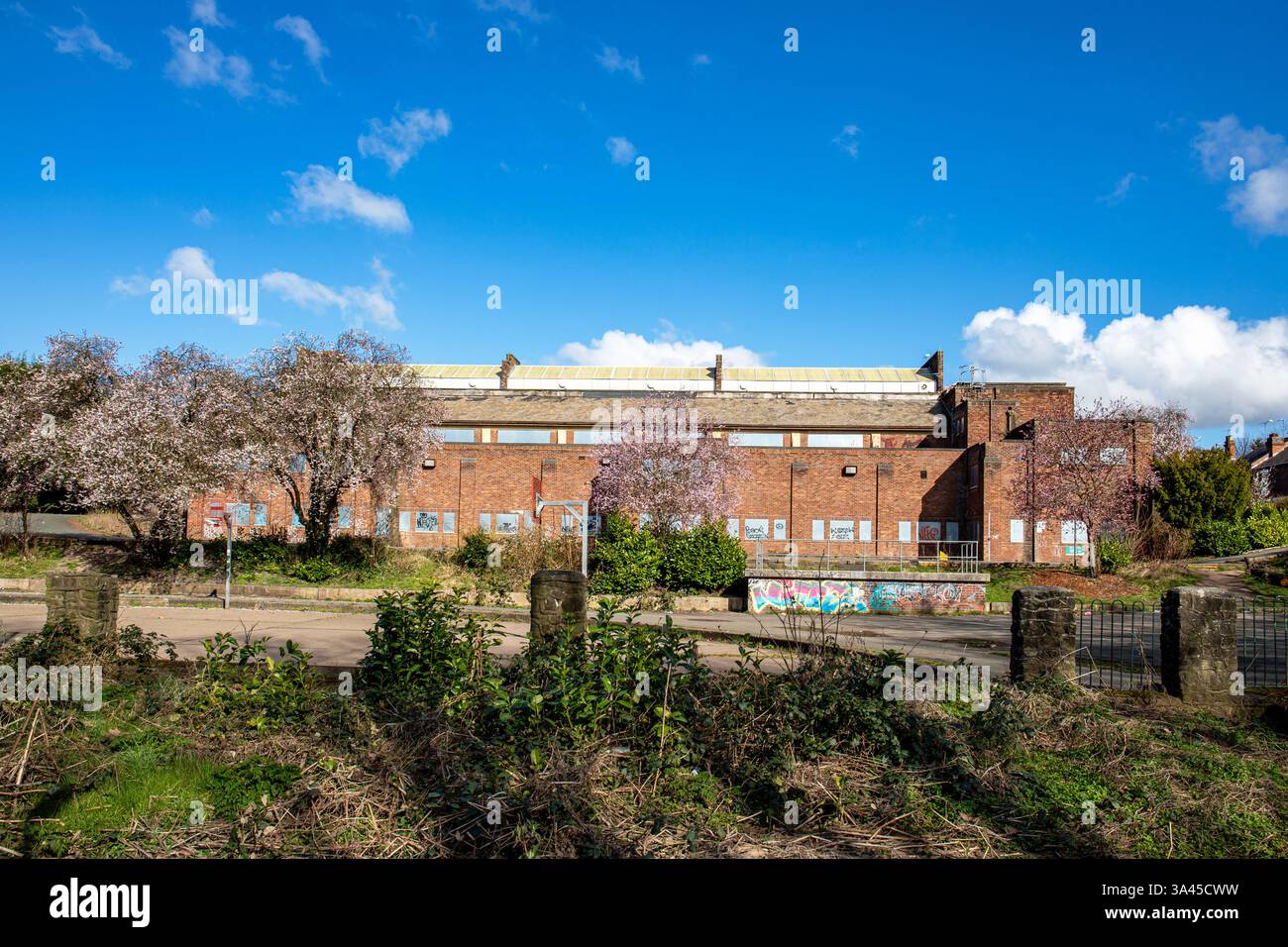Closed down and boarded up Crewe Corporation Public Swimming Baths ...