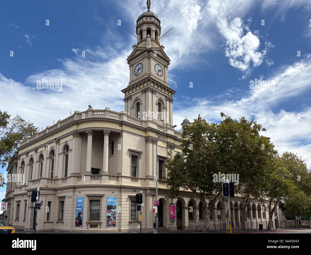 Architectural shot of Paddington Town Hall clock tower in Sydney ...