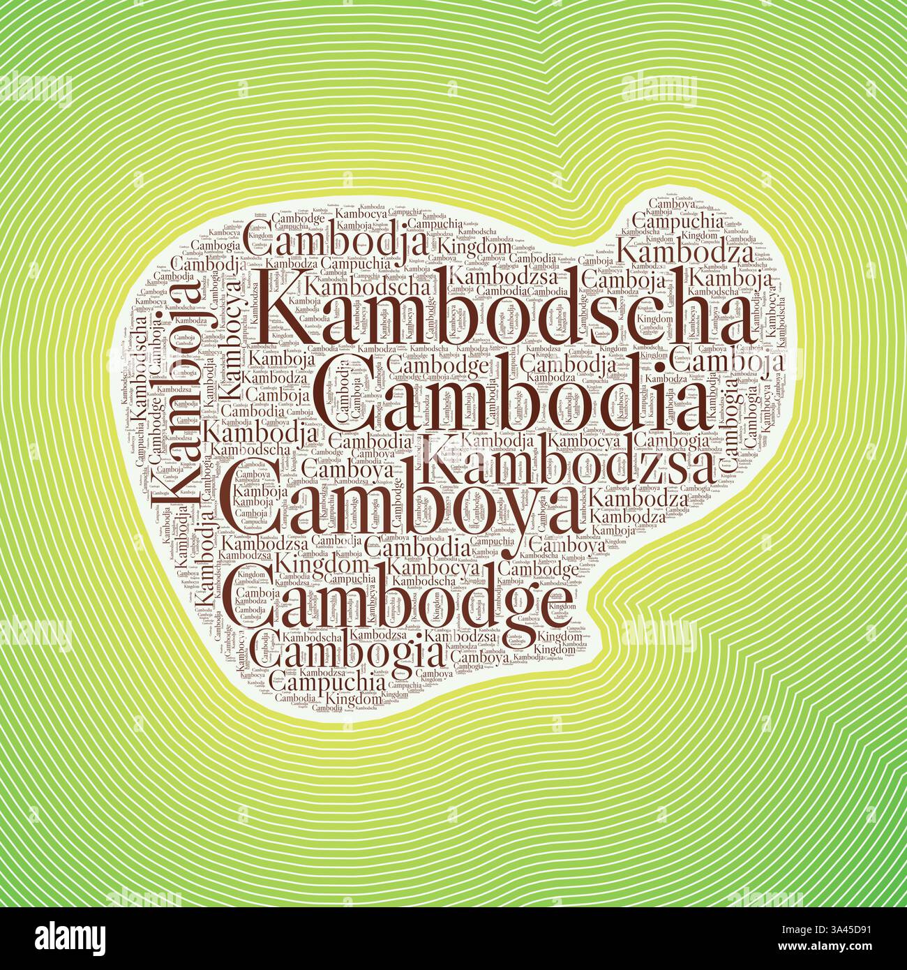 Cambodia shape formed by country name in multiple languages. Cambodia ...
