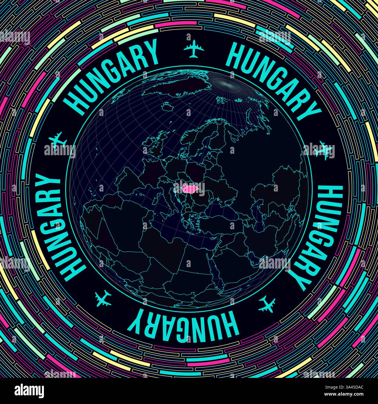 Hungary on globe. Satellite view of the world centered to Hungary ...
