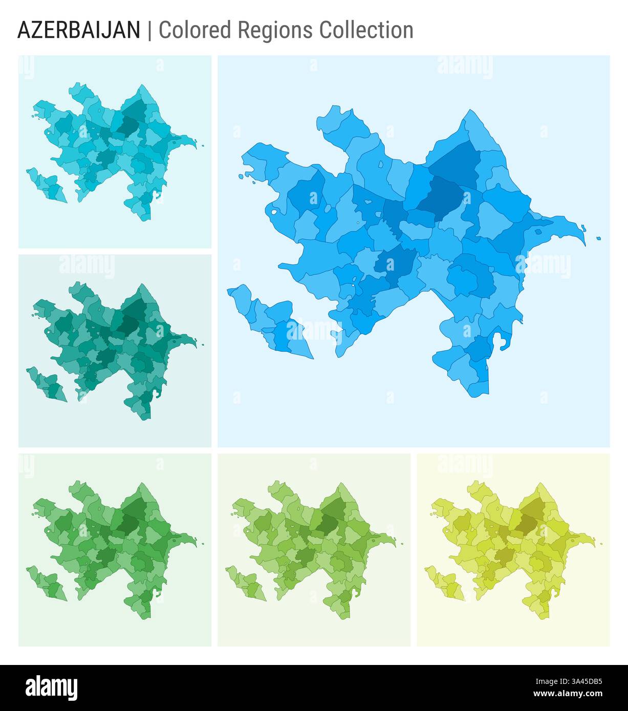 Azerbaijan map collection. Country shape with colored regions. Light ...