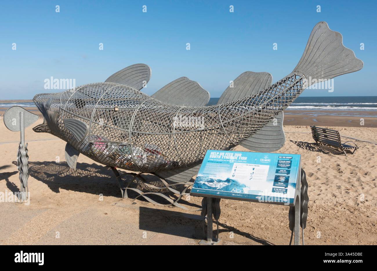 A seaside plastic recycling bin in the form of a large fish, South ...