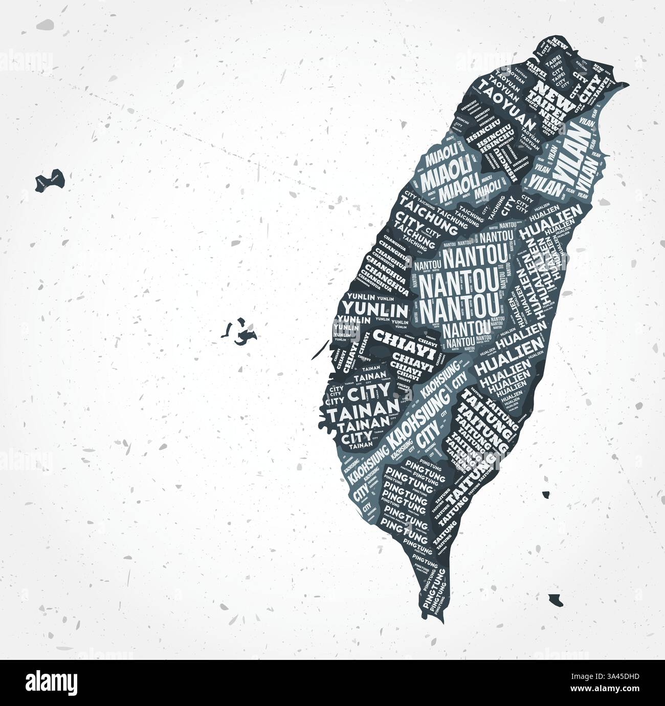 Taiwan regions word clouds. Country shape on textured background ...
