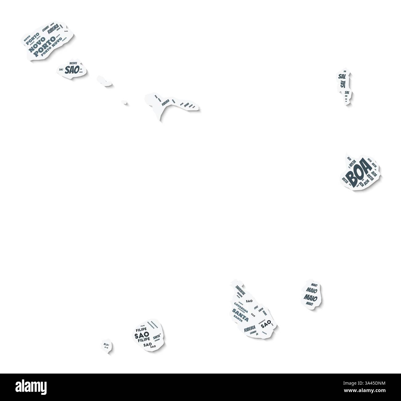 Cabo Verde shape text cloud. Country border with shadow on white ...