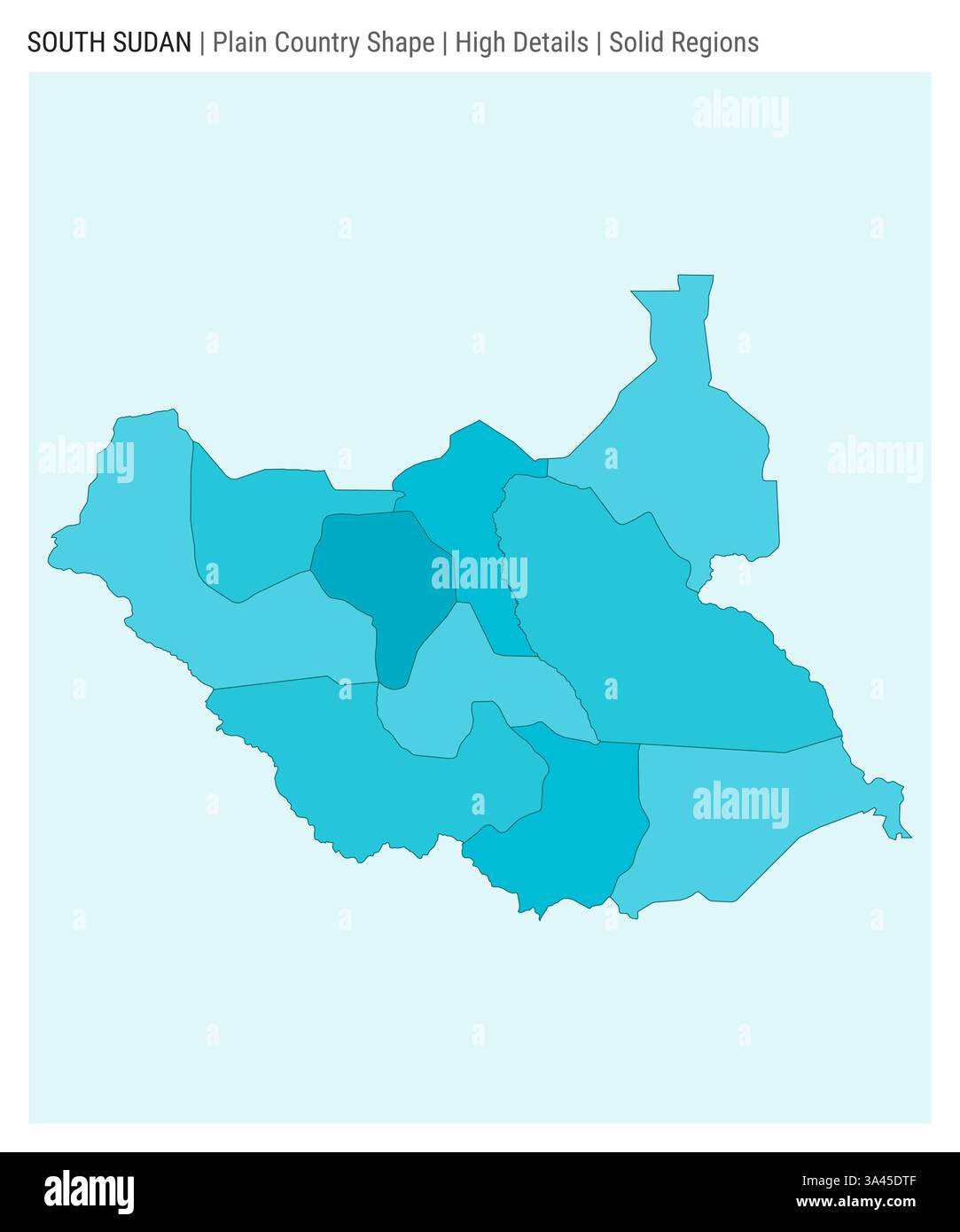 South Sudan plain country map. High details. Solid regions style. Shape ...