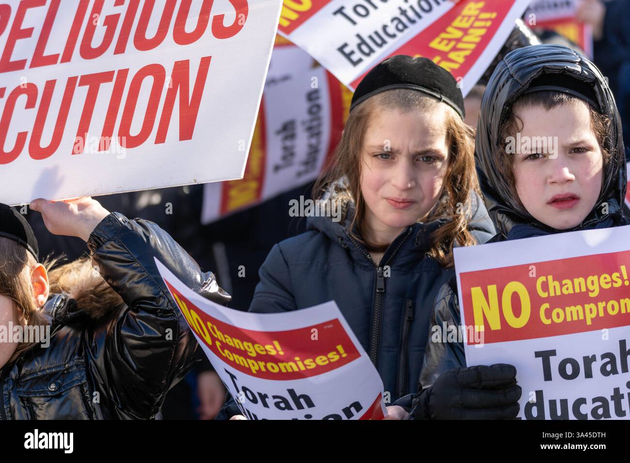 London, UK. 18th Mar, 2025. Demonstration by the strict Jewish Orthdox ...