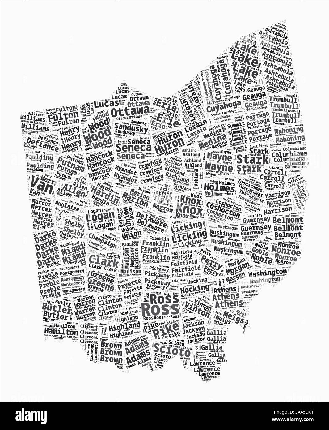 Ohio Text Style Counties. State region names word clouds in English ...